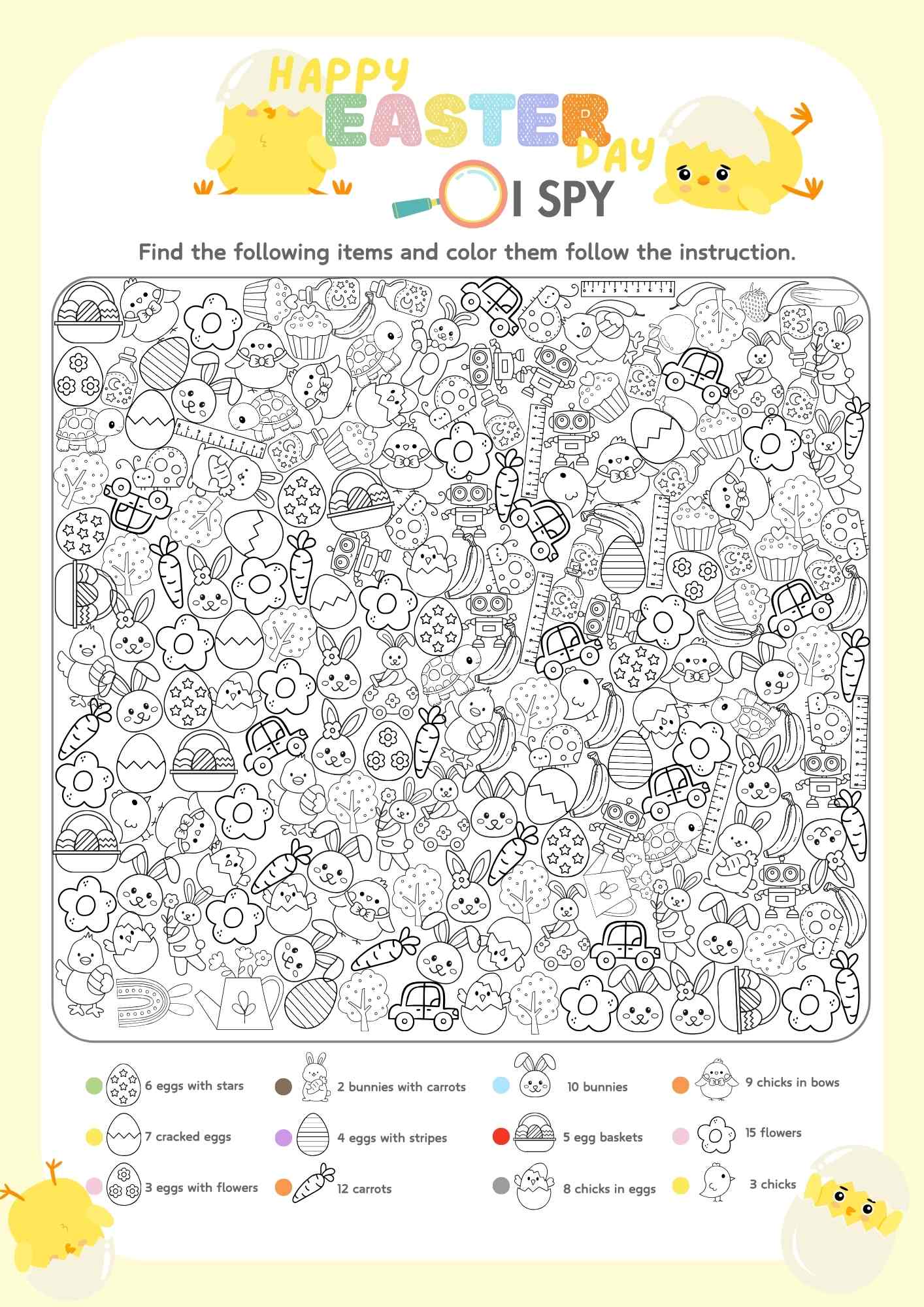 Easter Day I Spy Hard Activity Free Printable pdf - Ezpzlearn.com